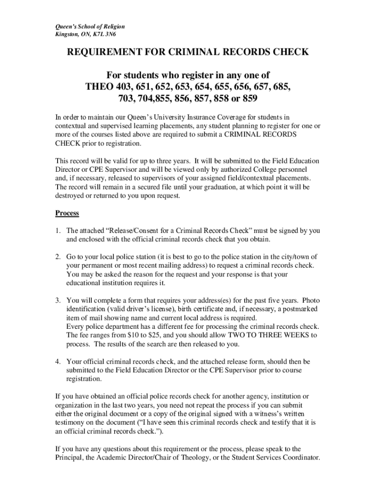 Fillable Online REQUIREMENT FOR CRIMINAL RECORDS CHECK For ... Fax ...