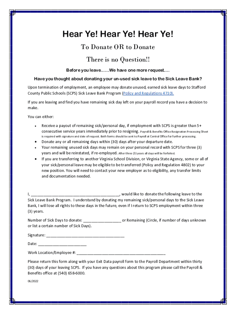 Fillable Online Sick Leave donation form revised 062022.pdf Fax Email Print - pdfFiller