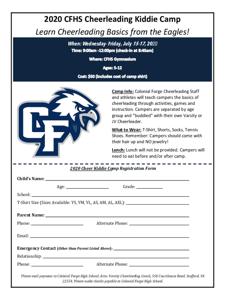 Fillable Online Forge Cheer Kiddie Camp Registration Form Fax Email ...