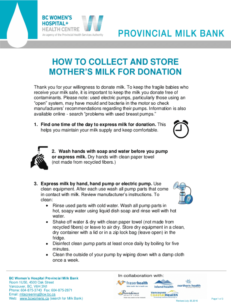 Fillable Online Collecting and storing donor breast milk in milk banks ...