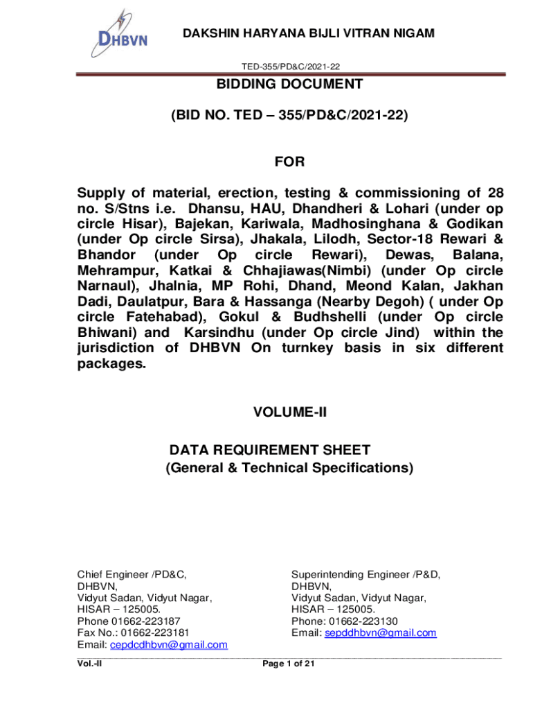 Fillable Online 33 KV S/Stn. Bid Document TED- Fax Email Print - pdfFiller