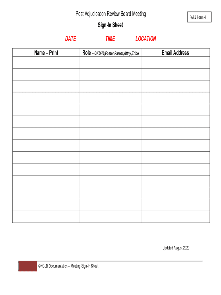 Fillable Online PARB Meeting Sign-In Sheet. The board may utilize this ...