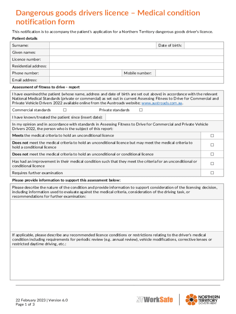 Fillable Online Dangerous goods drivers licenceMedical condition ...