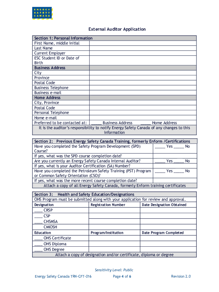 Fillable Online external auditor application: certified health and ...