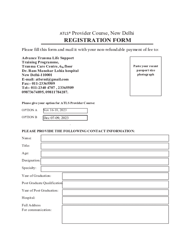 Fillable Online Advanced Trauma Life Support ATLS Provider Programme Fax Email Print - pdfFiller