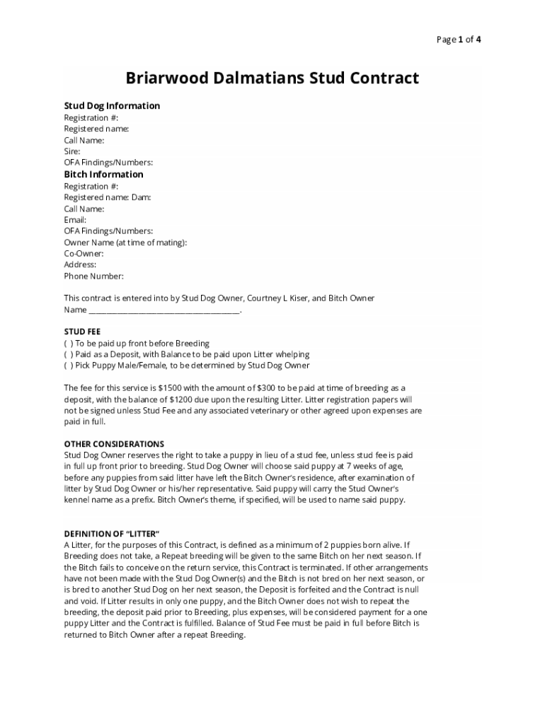 Fillable Online A Complete Guide to Dog Stud Service (plus contract ...