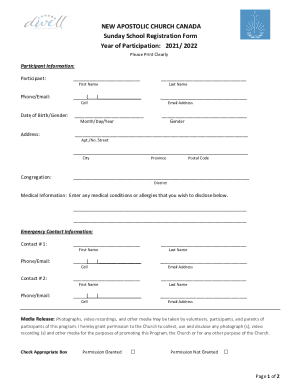 Fillable Online 2021-2022 Sunday School PAPER Registration Form.pdf Fax Email Print - pdfFiller