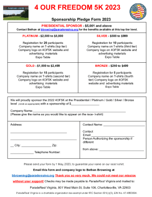 Fillable Online KFL 5K Sponsor Pledge Form Fax Email Print - pdfFiller