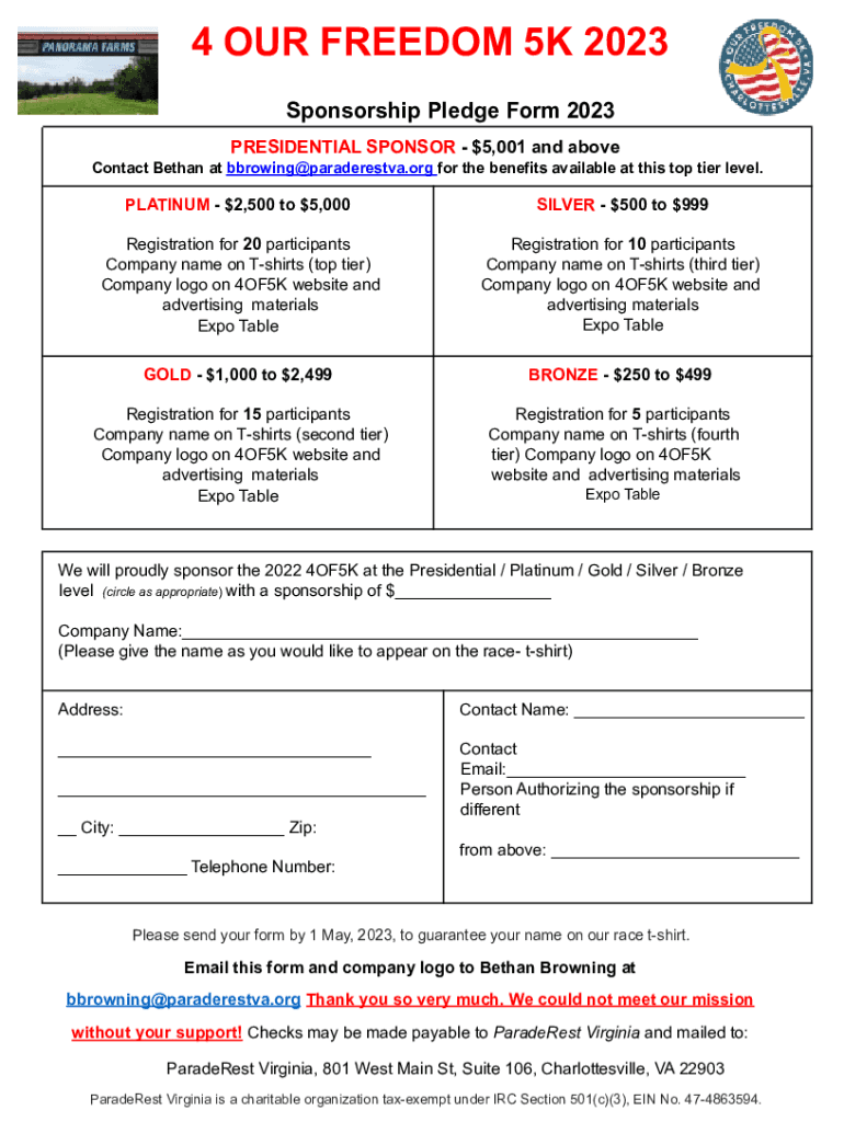Fillable Online KFL 5K Sponsor Pledge Form Fax Email Print - pdfFiller