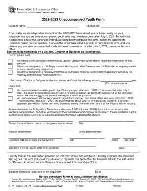 Fillable Online Unaccompanied Youth Form 2022-2023 Fax Email Print - pdfFiller