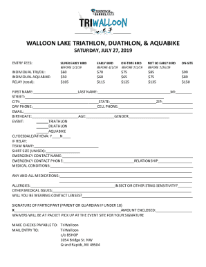 Fillable Online Event Information - TriWalloon- Walloon Lake Triathlon ...