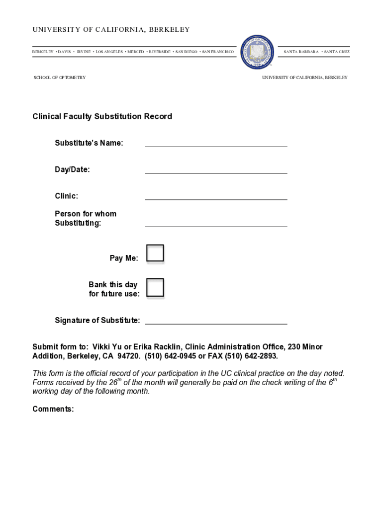 Fillable Online Clinic Substitution Form Fax Email Print - pdfFiller
