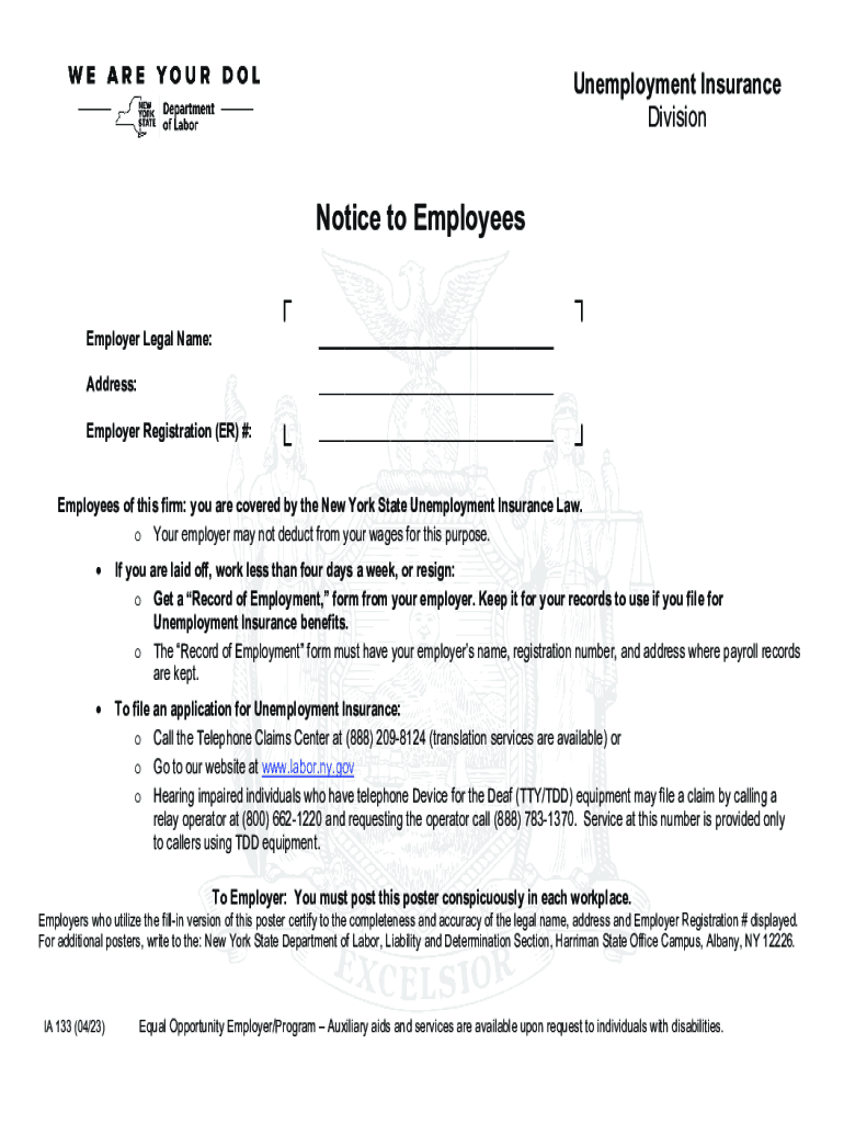 Fillable Online Notice to Employees (IA133) - Department of Labor - NY ...
