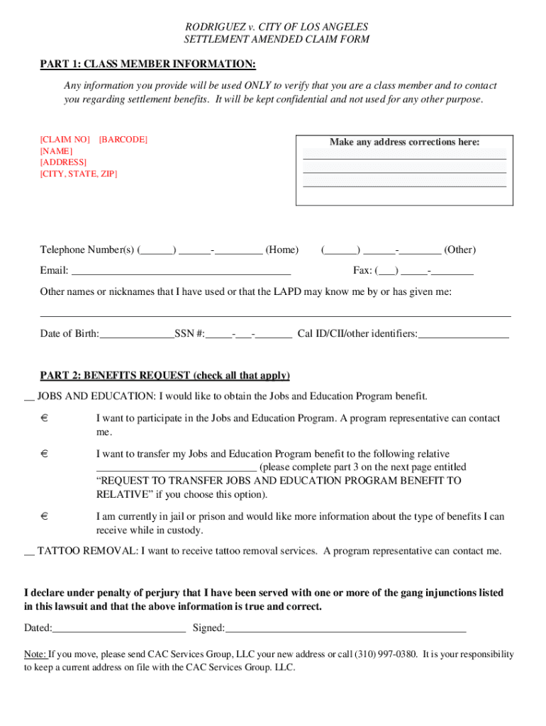 Fillable Online Settlement Amended Claim Form Fax Email Print - pdfFiller
