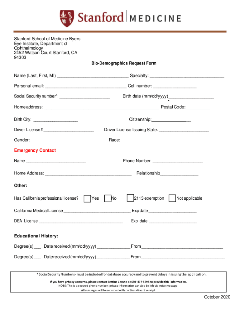 Fillable Online Please email return to: Stanford School of Medicine Byers ... Fax Email Print ...