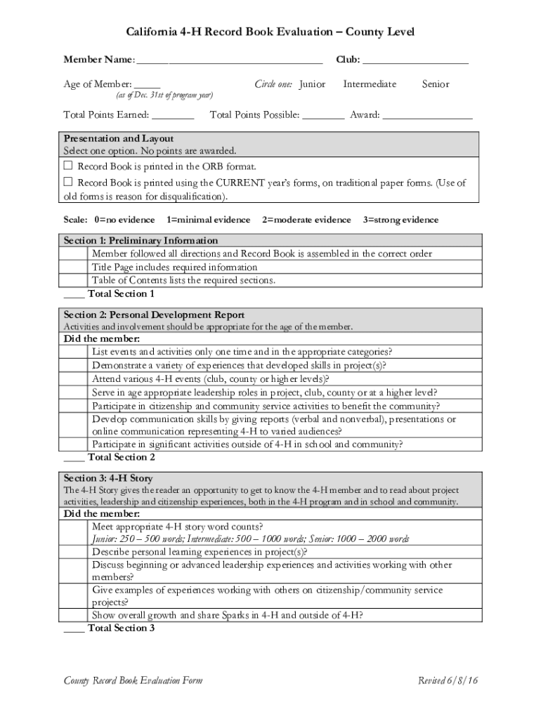Fillable Online A 4-H Member's Guide for Completing 4-H Records Fax ...