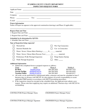 Fillable Online st johns county utility department inspection request ...