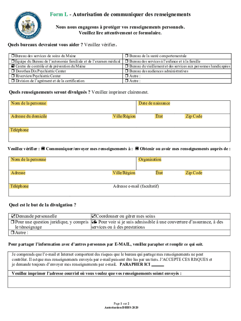 Remplissable En Ligne Form L - Autorisation de communiquer des ...