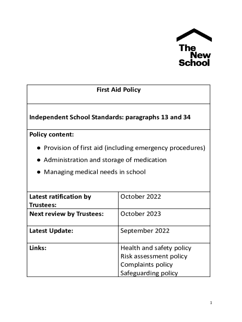Fillable Online St Hilary's School Medical and First Aid Policy ...