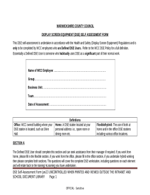 Display Screen Equipment (DSE)Self Assessment ... Doc Template | pdfFiller