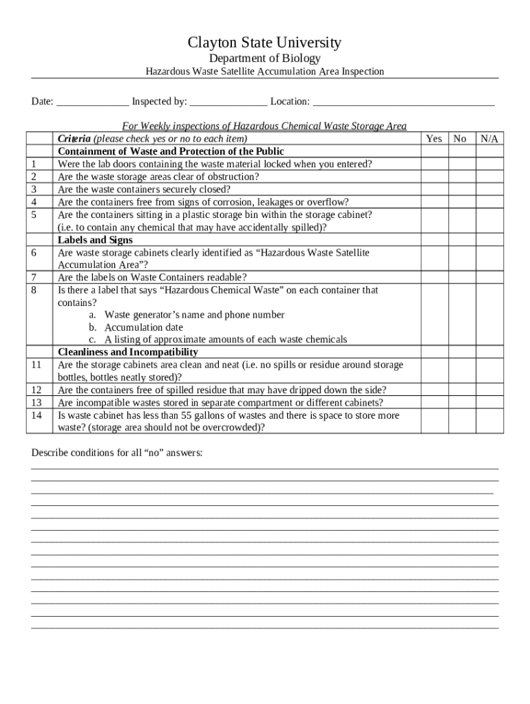 chemical waste satellite accumultation area inspection Doc Template ...