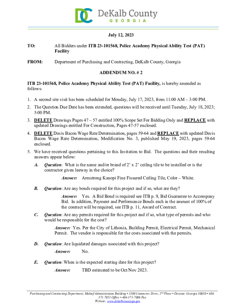 Fillable Online 23-101568, Police Academy PAT Facility - Addendum 2 Fax Email Print - pdfFiller