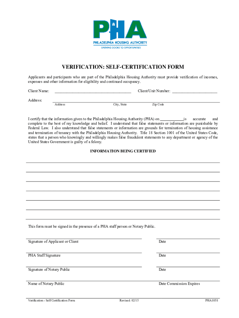 Fillable Online VERIFICATION: SELF-CERTIFICATION FORM Fax Email Print - pdfFiller