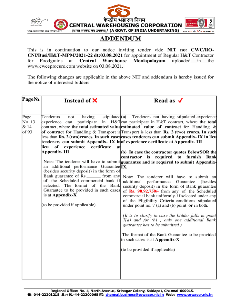 Fillable Online HYDERABAD No. CWC/HYD/C-III/ CW BODHAN(FG ) // ... Fax ...