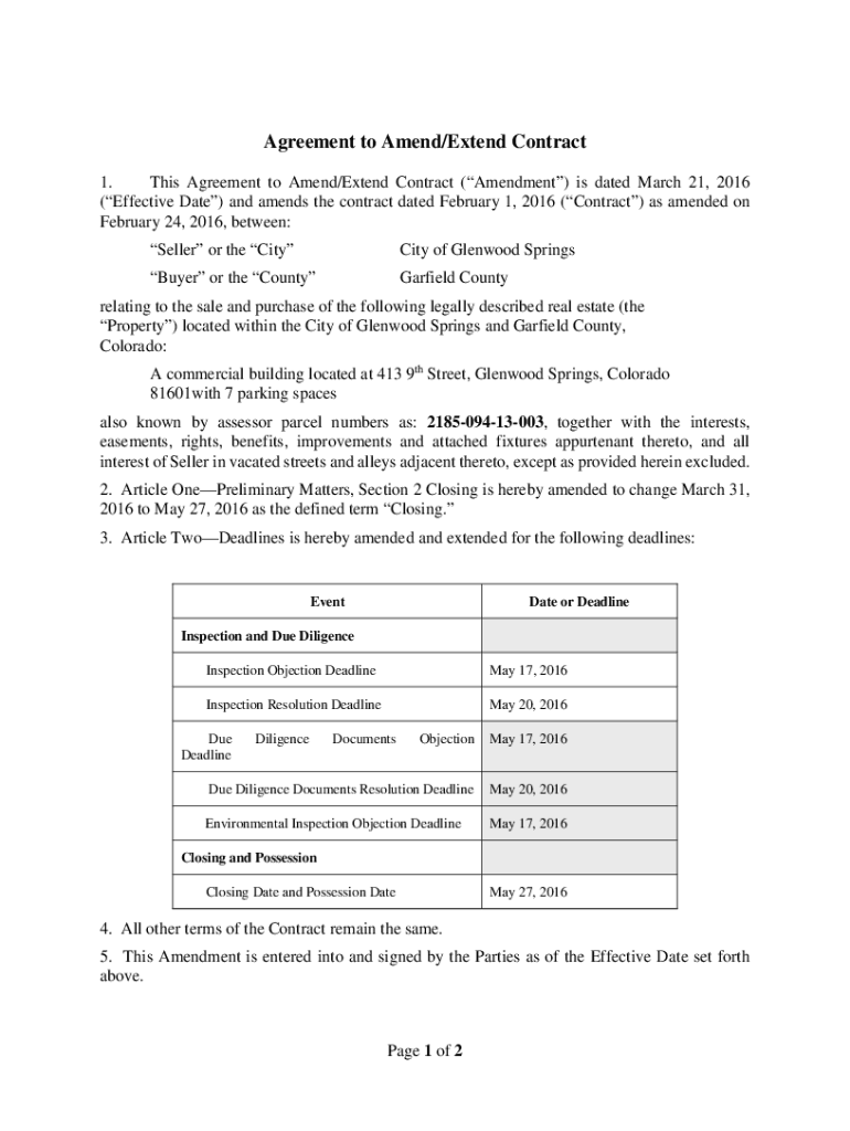 Fillable Online AGREEMENT TO AMEND/EXTEND CONTRACT WITH ... Fax Email ...