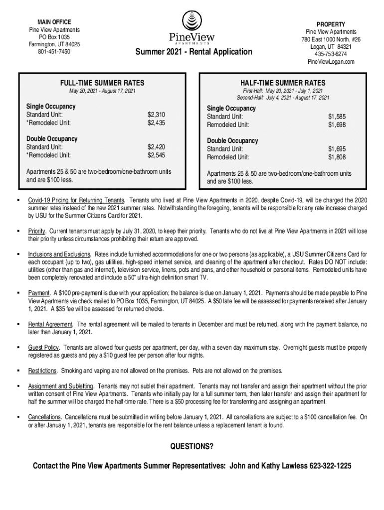 Fillable Online Student Rental Application - Pine View West Apartments ...