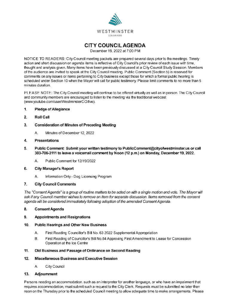 Fillable Online CIT Y COUNCIL AGENDA Fax Email Print - pdfFiller