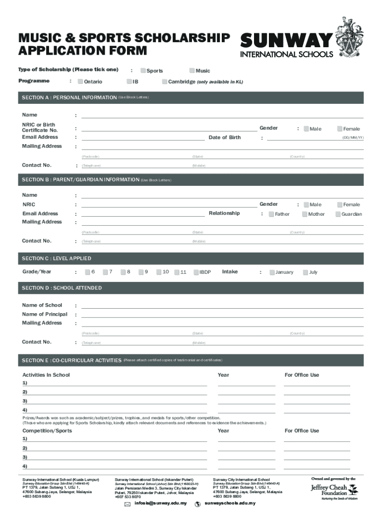 Fillable Online MUSIC & SPORTS SCHOLARSHIP APPLICATION FORM Fax Email Print - pdfFiller
