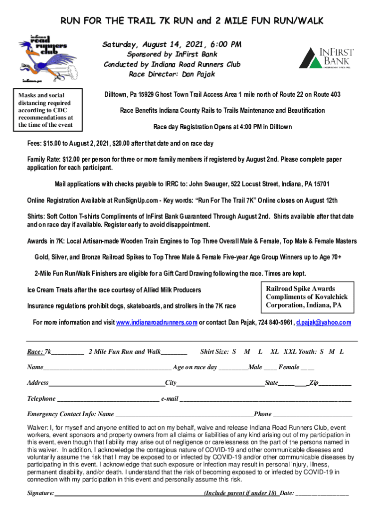 Fillable Online Run For The Trail 7K Run & 2 Mile Fun Run/Walk Fax ...