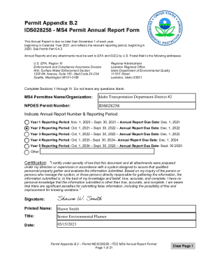 Fillable Online itd idaho Permit # IDS028258 Appendix B-2 MS4 Annual ...