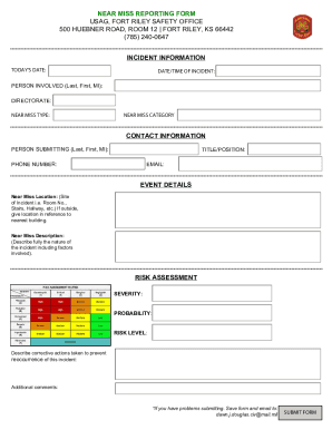 Fillable Online NEAR MISS REPORTING FORM USAG, FORT RILEY SAFETY ...