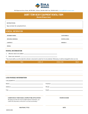 Fillable Online SHORT TERM HEAVY EQUIPMENT RENTAL FORM Fax Email Print ...