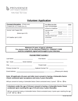 Providence Volunteer summer youth application Doc Template | pdfFiller