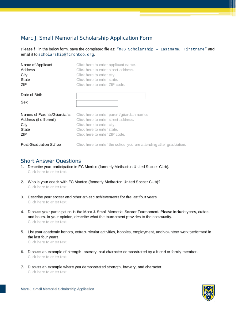 Marc J. Small Memorial Scholarship Application Doc Template | pdfFiller