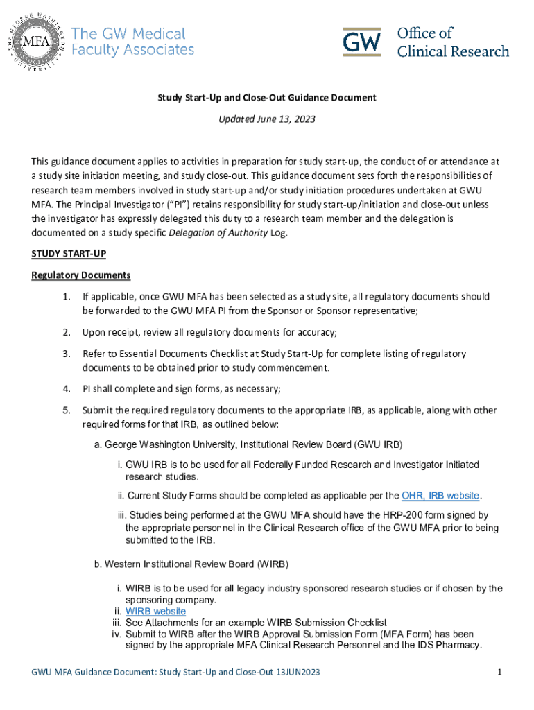 Fillable Online Study Start-Up and Close-Out Guidance Document Fax ...