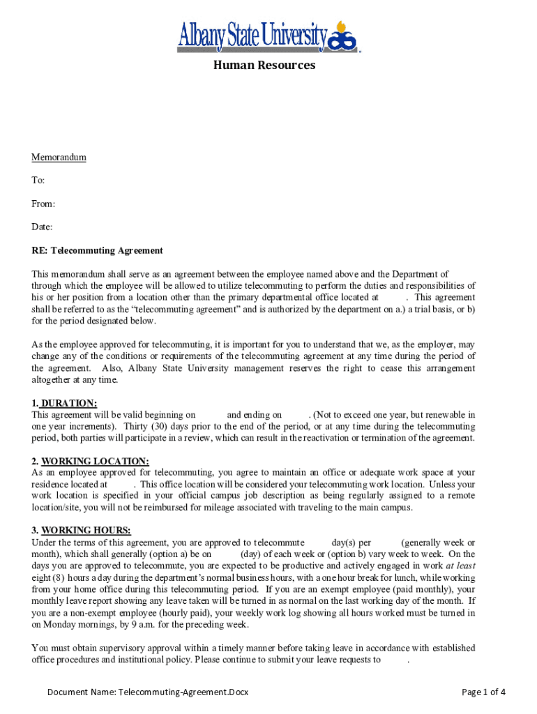 Fillable Online Temporary Telecommuting Agreement - COVID-19 Fax Email ...