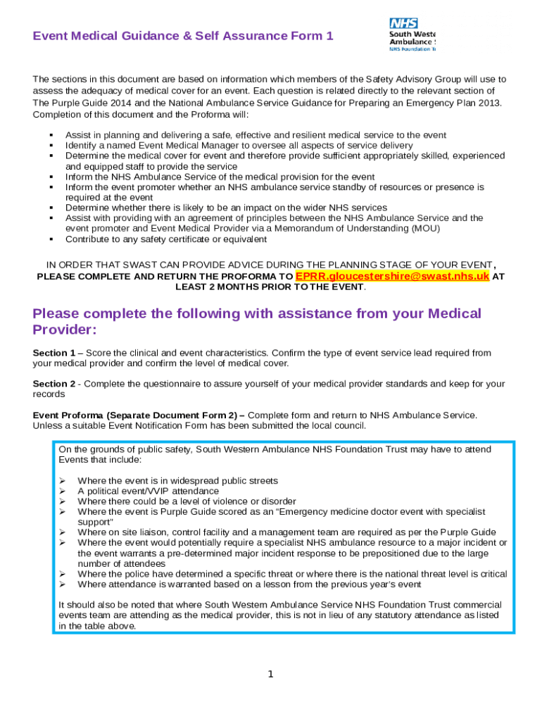 SWAST Event Medical Assurance Process Doc Template | pdfFiller