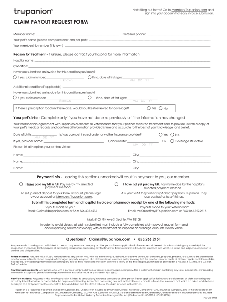 Fillable Online CLAIM PAYOUT REQUEST FORM Fax Email Print - pdfFiller