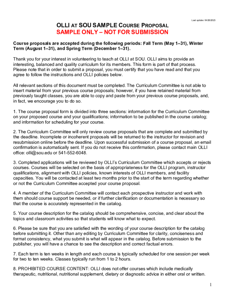 Fillable Online inside sou OLLI AT SOU SAMPLE COURSE PROPOSAL Fax Email ...