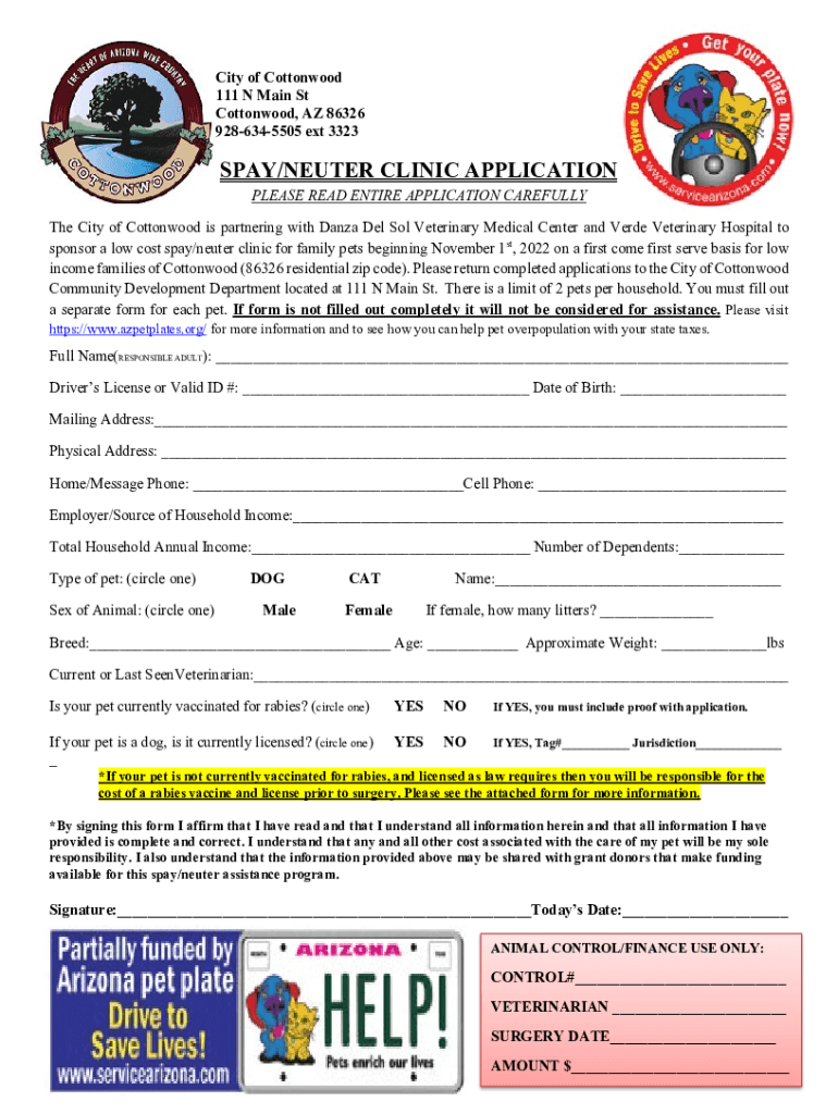 Fillable Online SPAY/NEUTER CLINIC APPLICATION Fax Email Print - pdfFiller