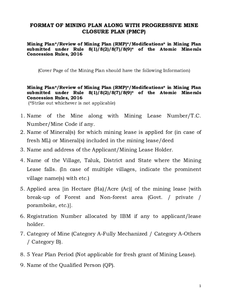 Fillable Online format of mining plan along with Progressive Mine ...