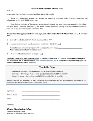 Fillable Online Memo Announcing Increase in Health Insurance Costs Fax ...