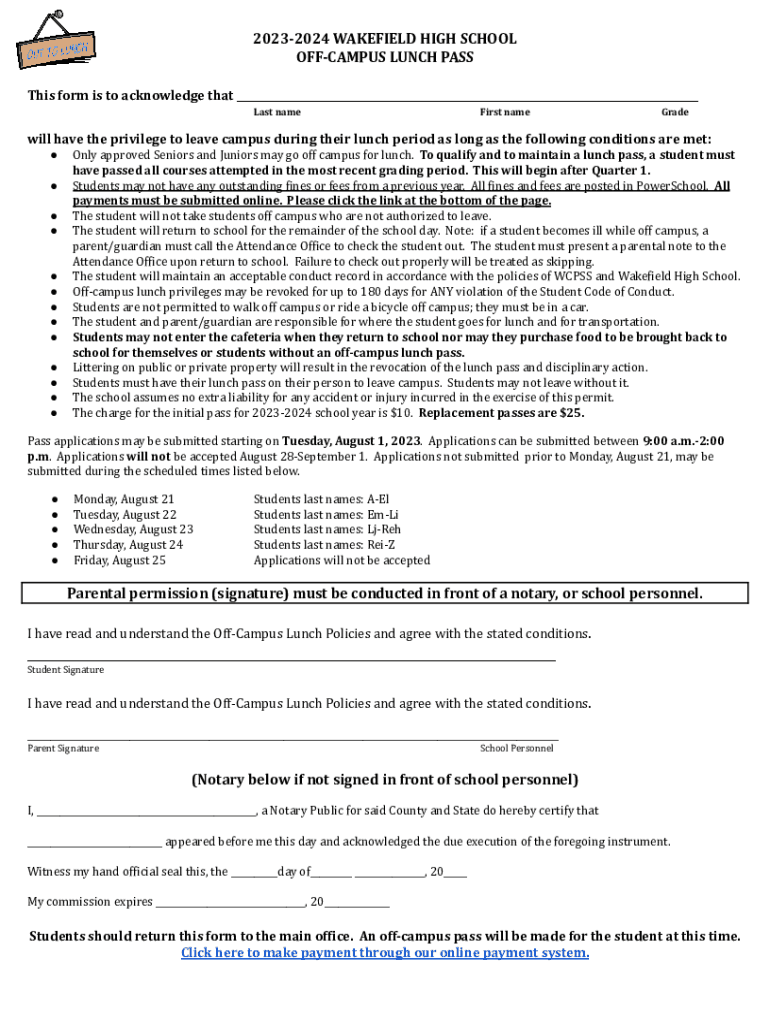 Fillable Online 23-24 Off-Campus Pass Application.docx Fax Email Print ...