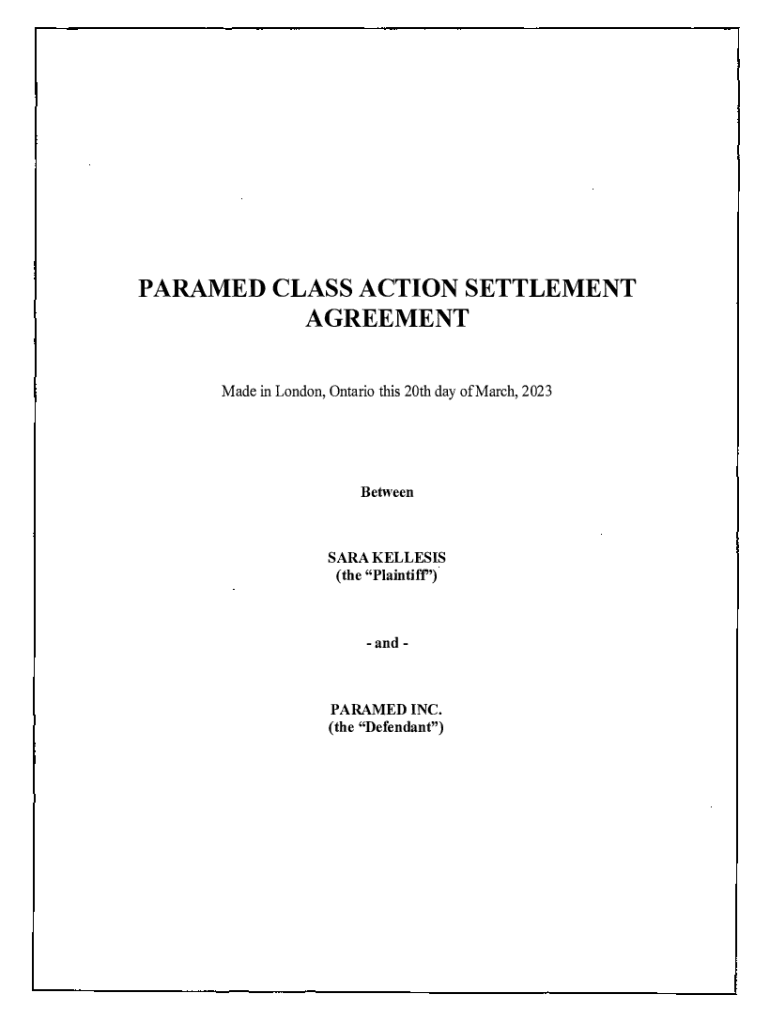 Fillable Online PARAMED CLASS ACTION SETTLEMENT AGREEMENT Fax Email ...