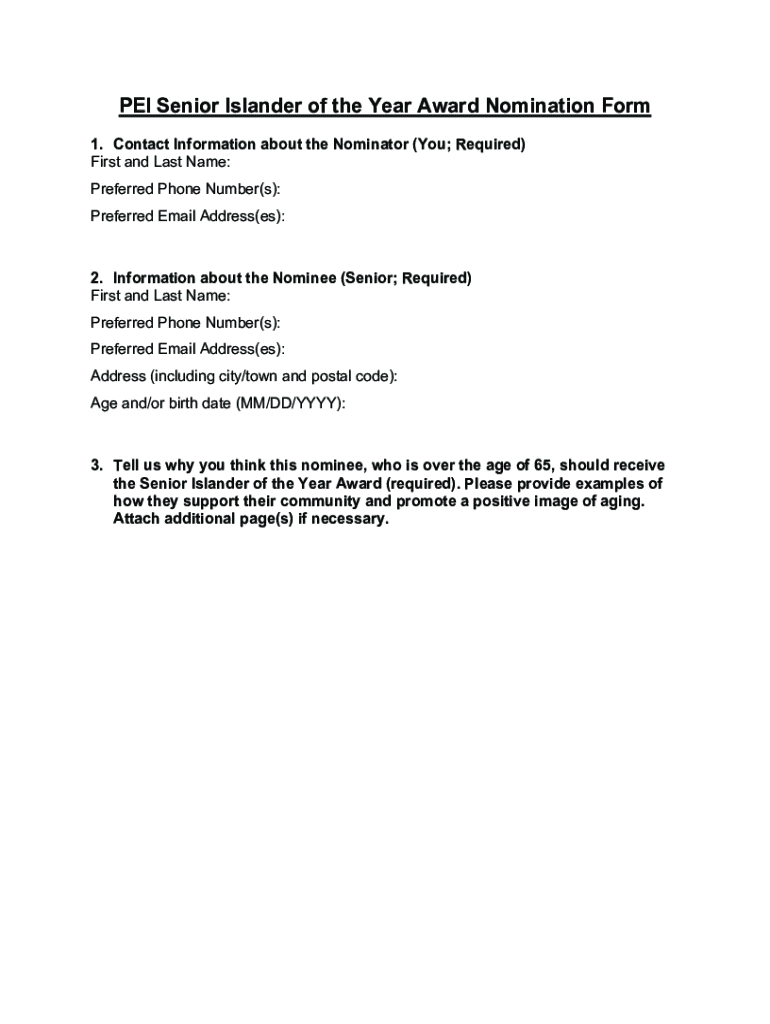 Fillable Online 2023 Senior Islander of the Year Awards Nomination Form ...