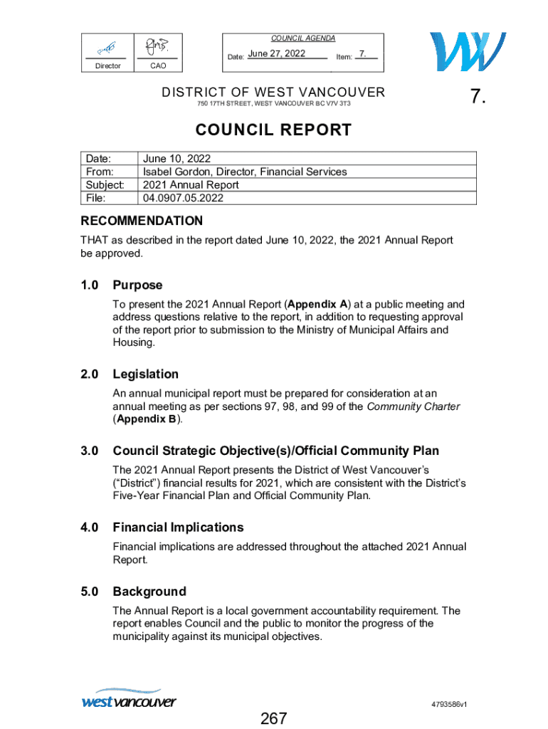 Fillable Online COUNCIL REPORT 267 Fax Email Print - pdfFiller